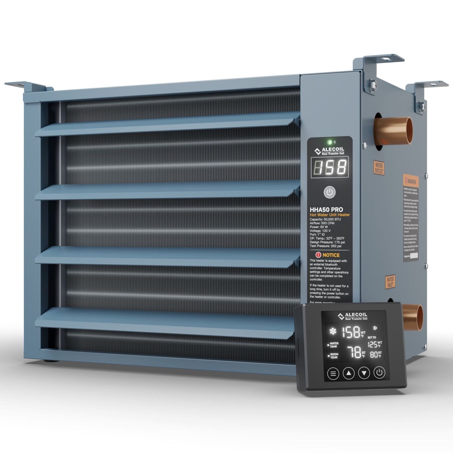 50000 BTU, Hydronic Hot Water Hanging Unit Heater with remote Control ...