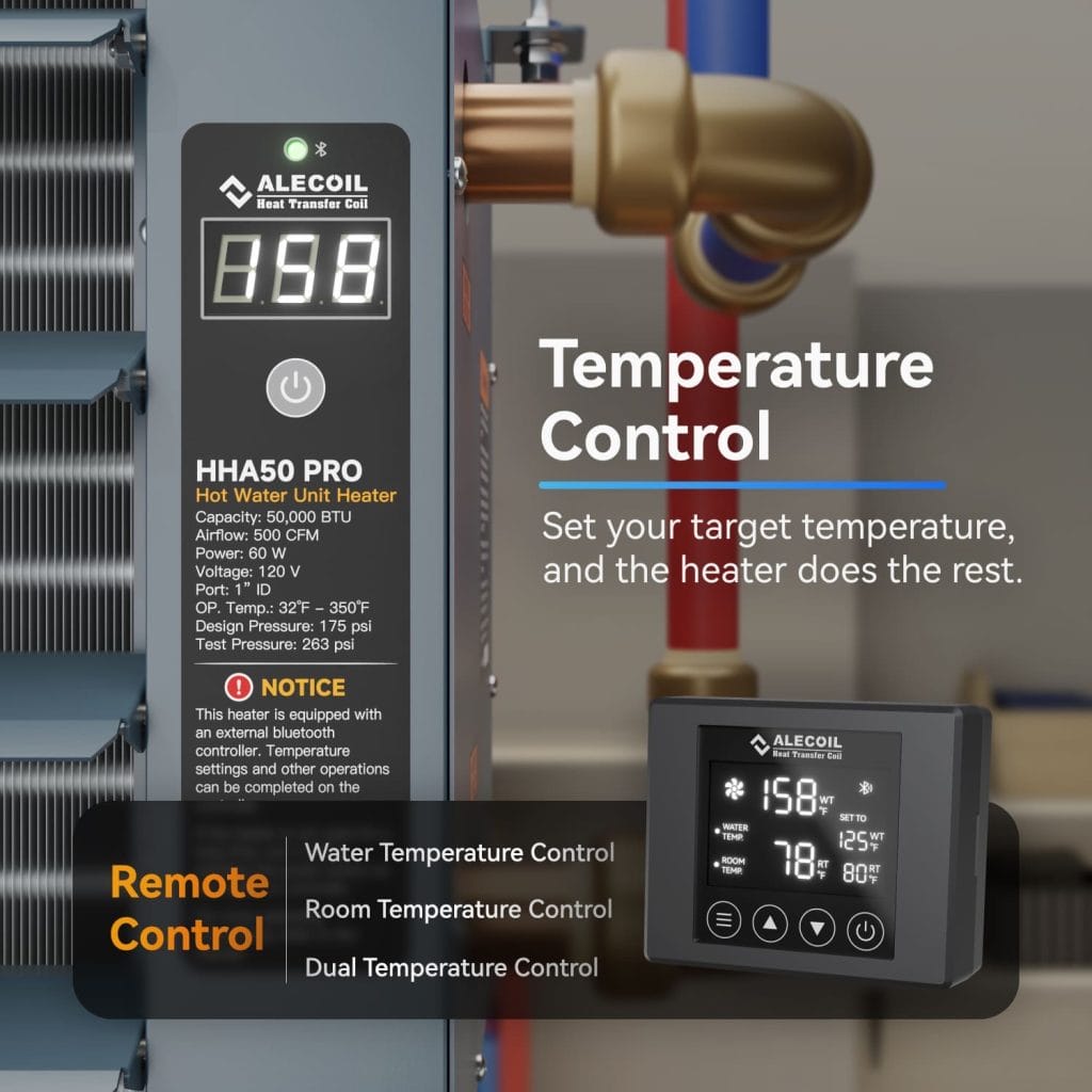 50000 BTU, Hydronic Hot Water Hanging Unit Heater with remote Control ...